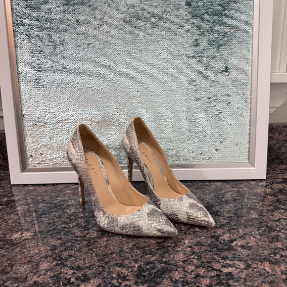 M. Gemi | Shoes | Mgemi Snakeskin Leather Stiletto Metallic Heels ...